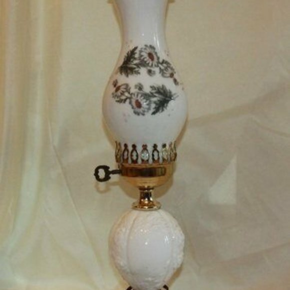 Accents | Vintage Milk Glass Ruffled Top Hand Painted Daisy Hurricane ...